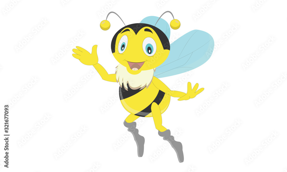 Bee cartoon flying isolated on white background Stock Vector | Adobe Stock