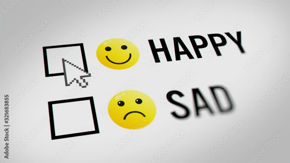 Happy and Sad Checkbox Marking Survey With Emoticon Icons. Mouse Cursor ...