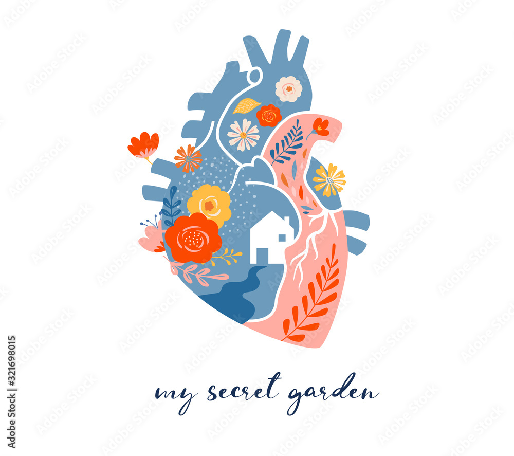 Anatomical heart modern print design, art work, vector design and ...