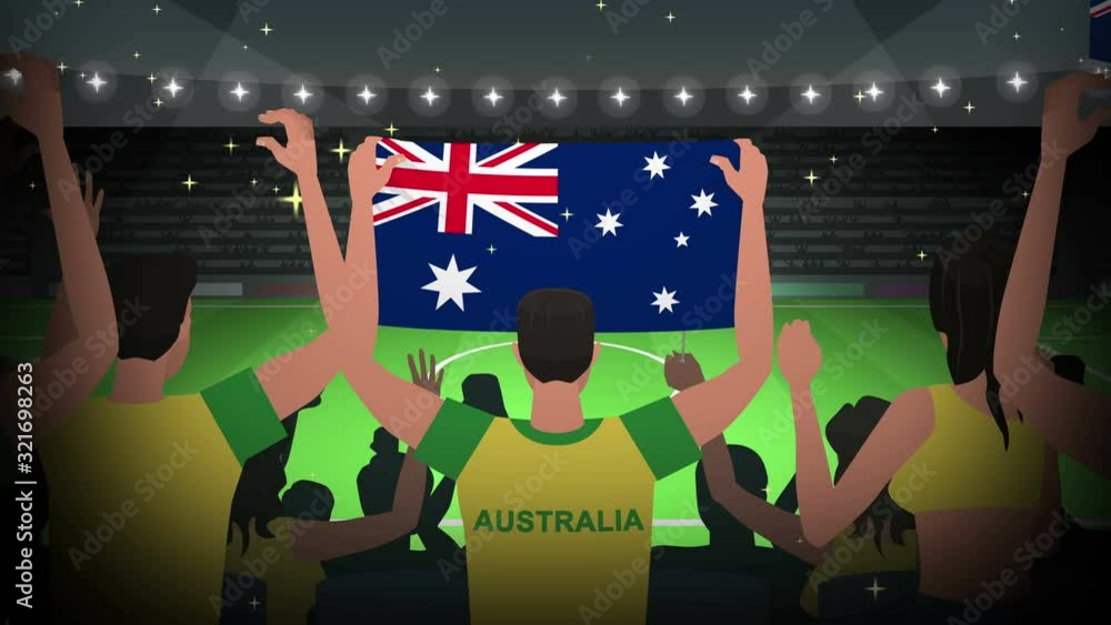 Cartoon Cheering Soccer Fans Crowd Australia Football Animation Stock ...
