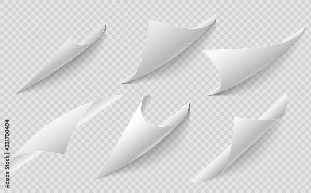 Curled page corner set. Graphic element for documents, flyers, posters ...
