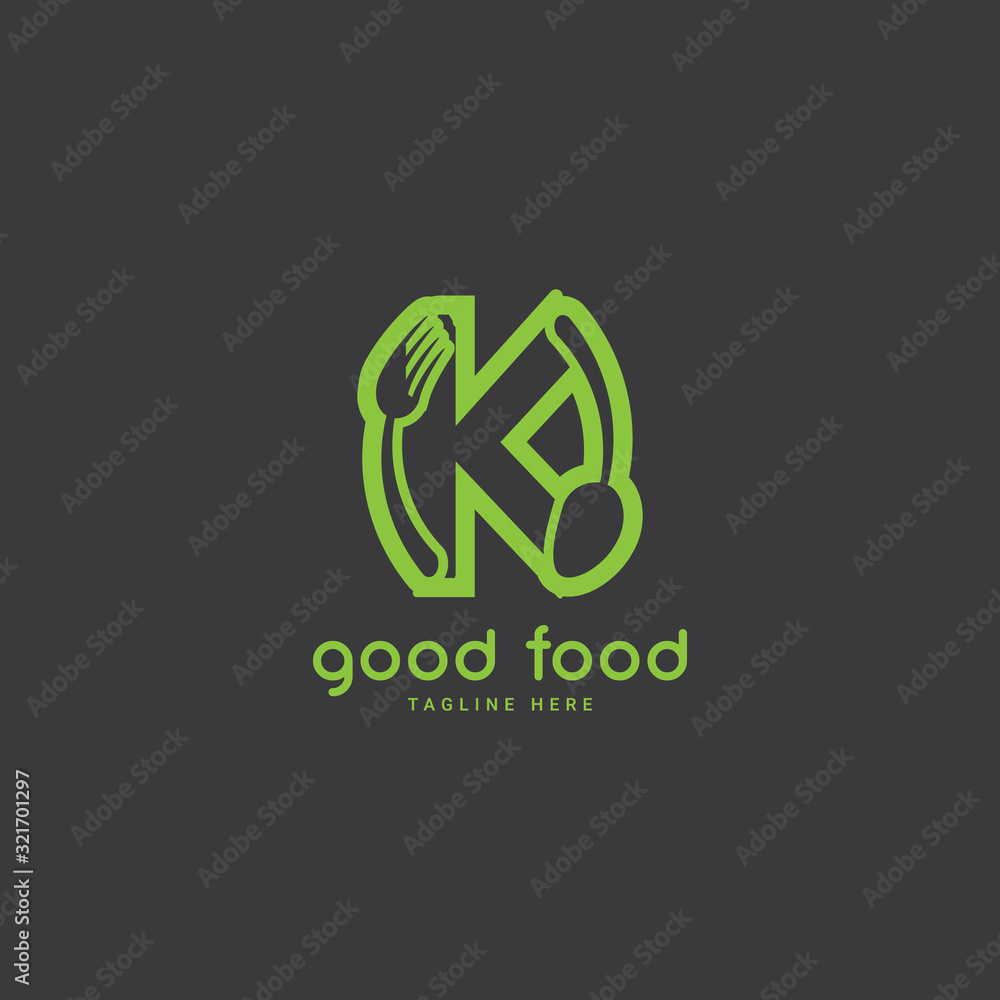 Good Food logo design template. Vector letter K logotype illustration ...