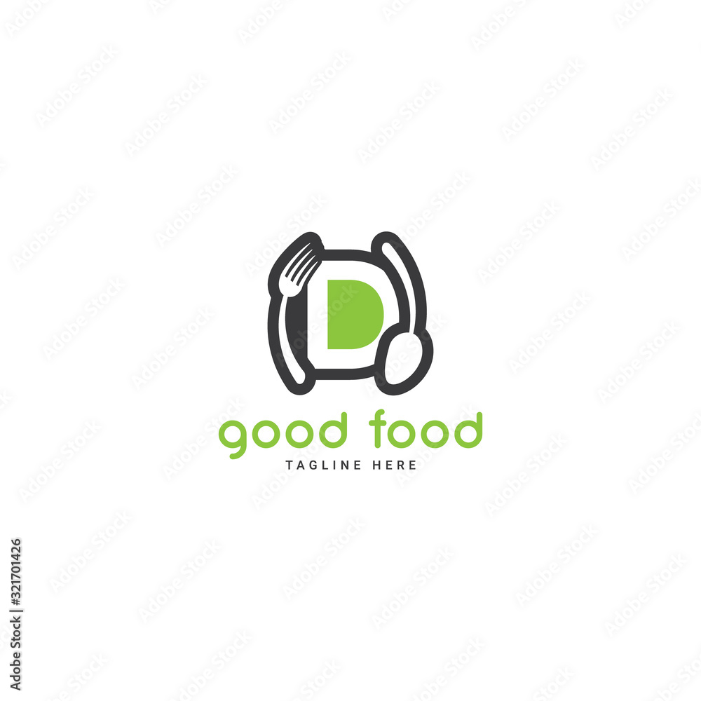 Good Food logo design template. Vector letter D logotype illustration ...