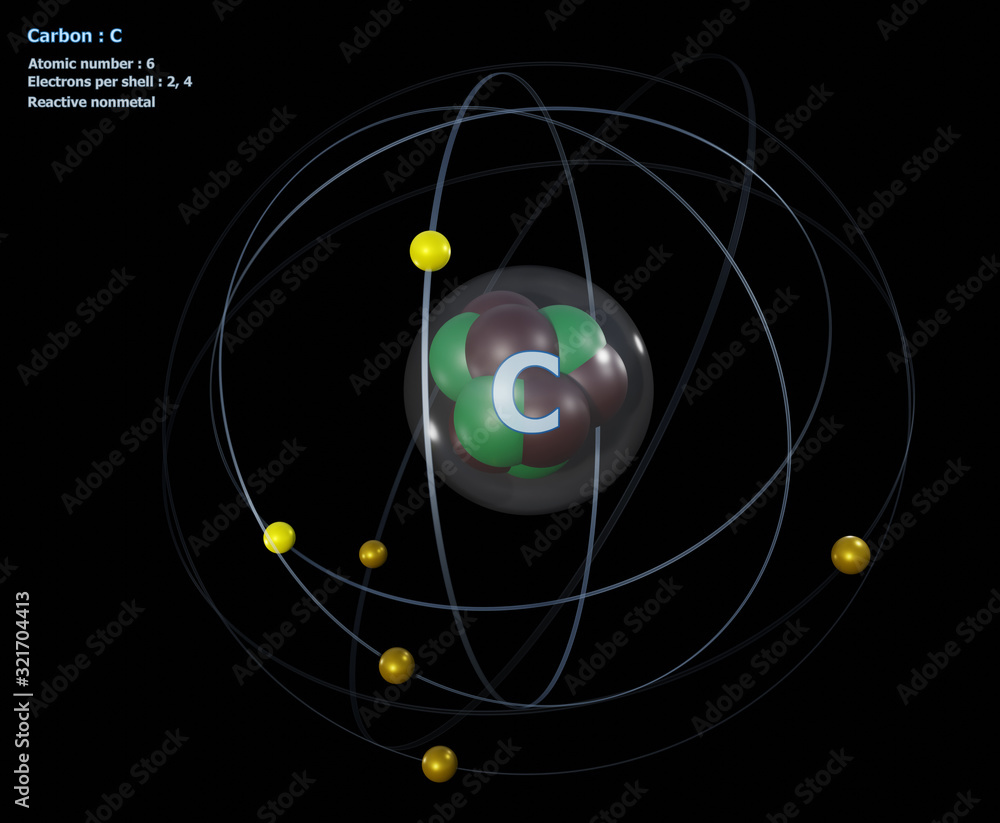Atom of Carbon with detailed Core and its 6 Electrons Stock ...