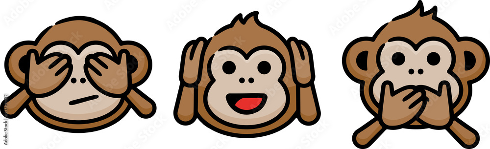 Three Wise Monkeys Doodle Sketch Icon Stock Vector | Adobe Stock