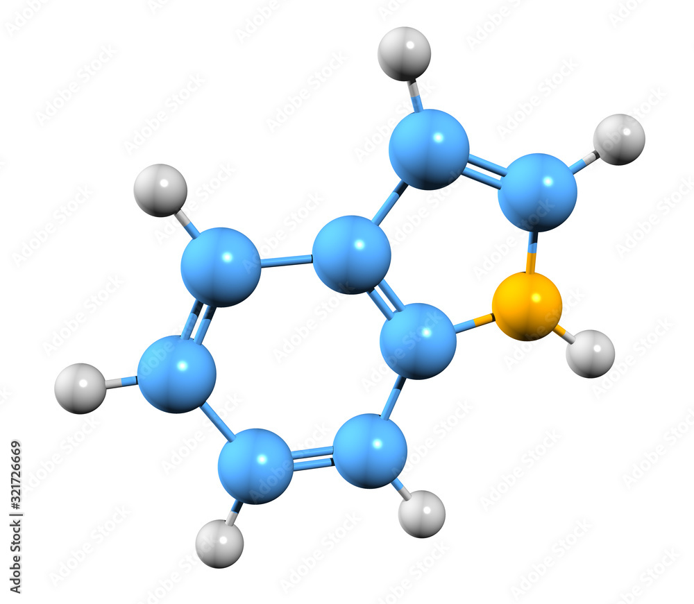 3D image of indole skeletal formula - molecular chemical structure of ...