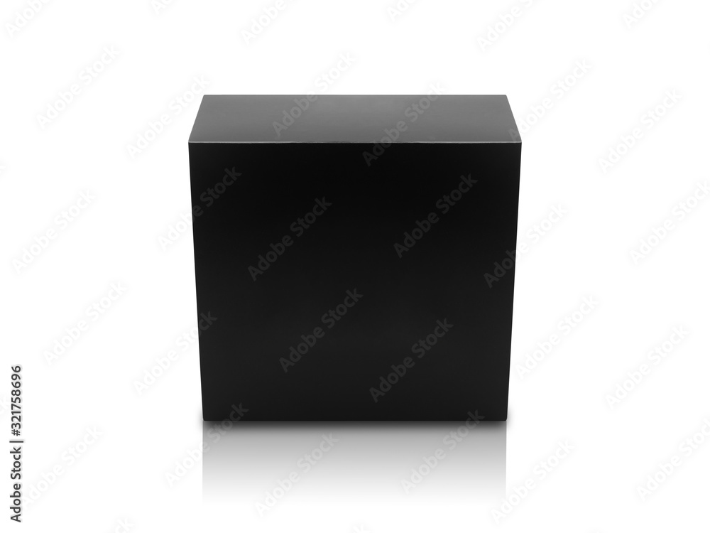 Black box product packaging in front view isolated on white background ...