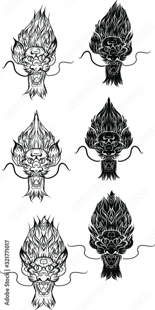 Isolate head of Japanese Dragon vector.Dragon face tattoo.red dradon ...