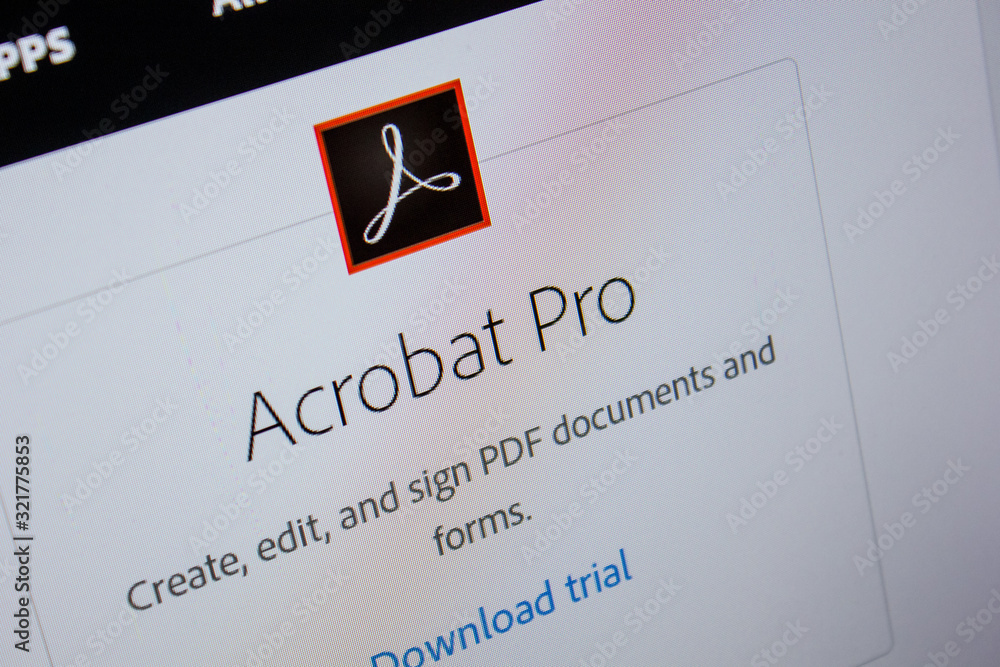 Ryazan, Russia - July 11, 2018: Adobe Acrobat Pro, software logo on the ...
