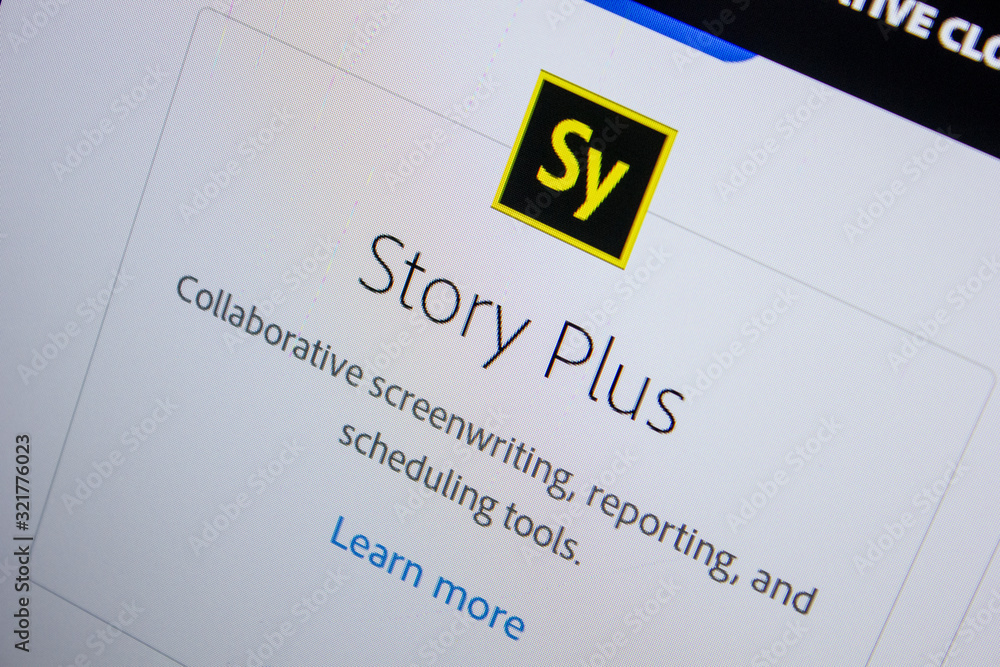 Ryazan, Russia - July 11, 2018: Adobe Story Plus, software logo on the ...