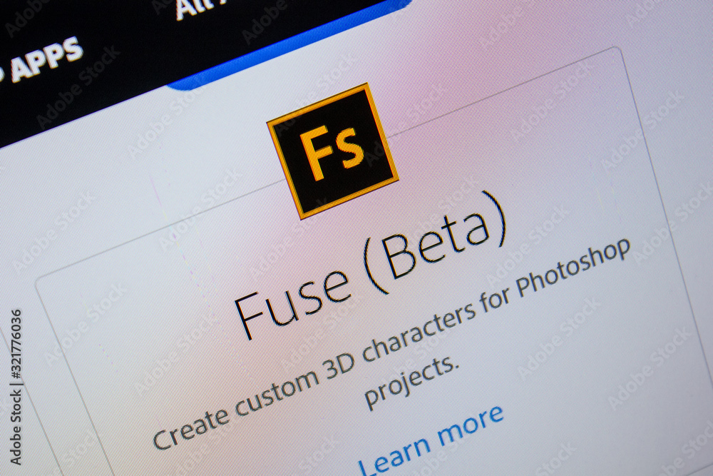 Ryazan, Russia - July 11, 2018: Adobe Fuse, software logo on the ...