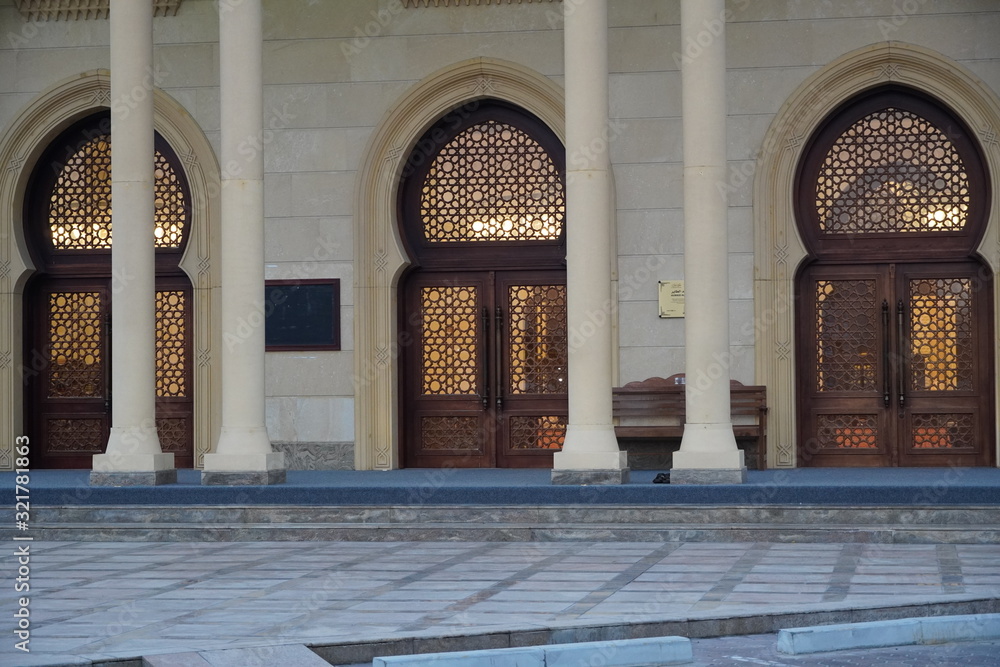 Dubai UAE December 2019 Facade of a mosque with ornate decoration ...