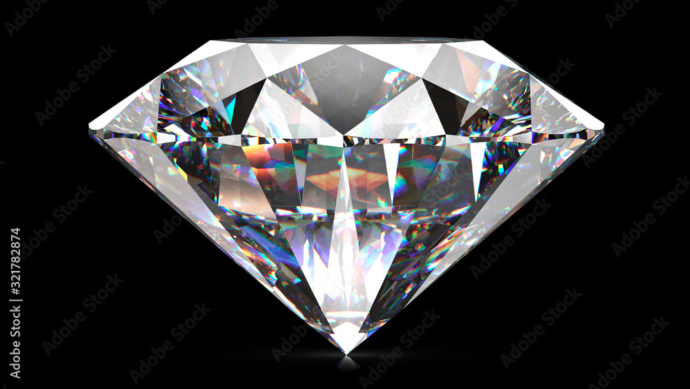 Sparkling light round brilliant cut diamond with shadow. 3D rendering ...