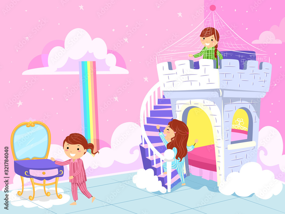 Stickman Kids Room Princess Theme Illustration Stock Vector | Adobe Stock