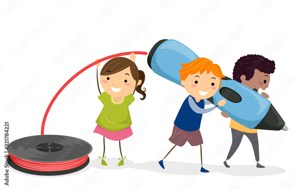 Stickman Kids Big Pen 3D Illustration Stock Vector | Adobe Stock