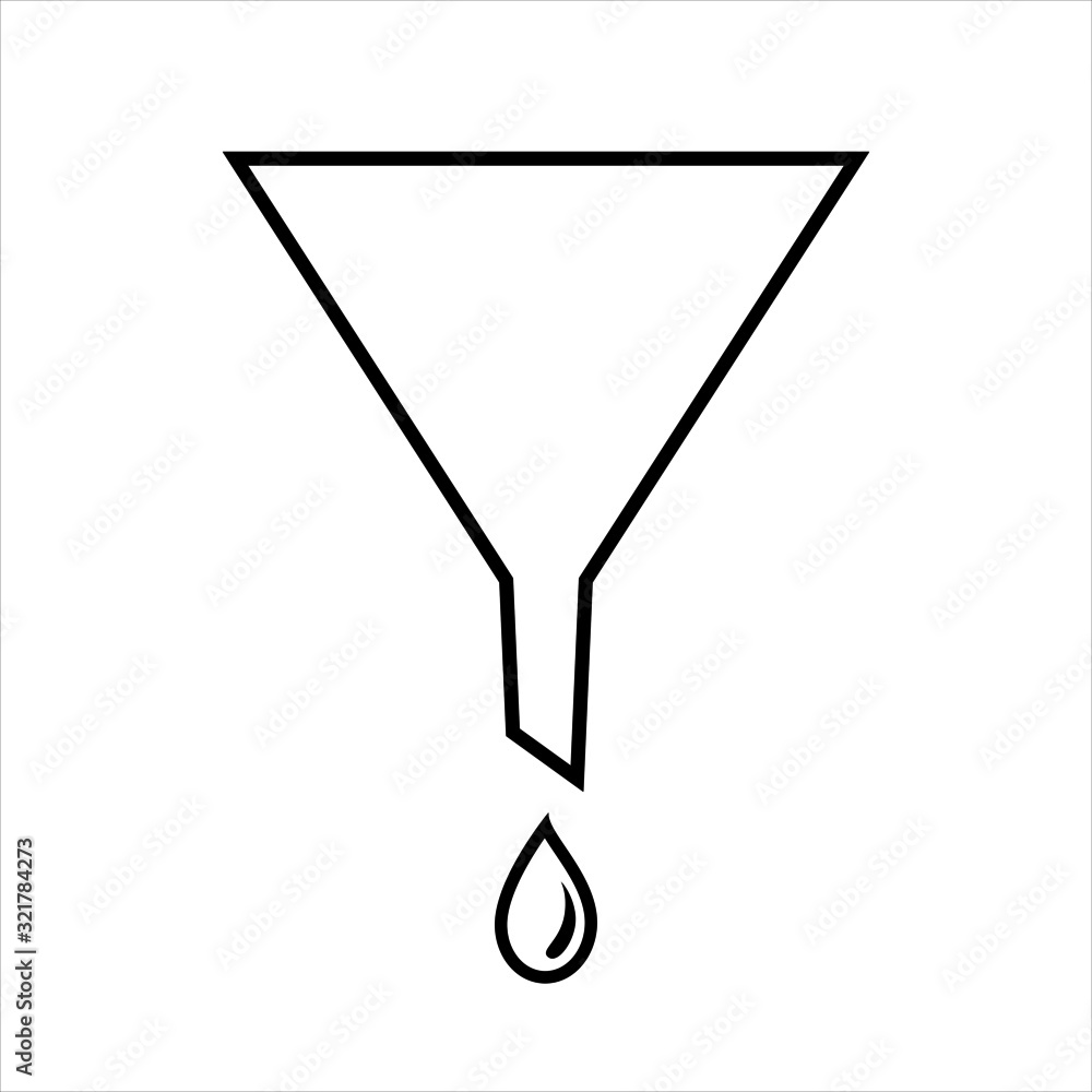 Funnel line icon. Simple funnel with falling drop. Vector Illustration ...