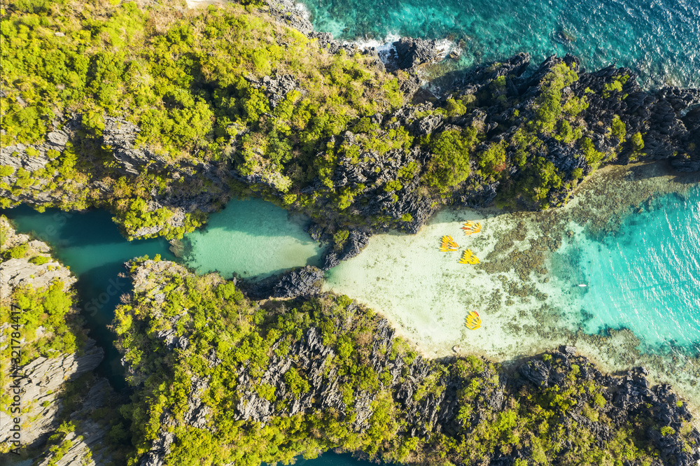 View from above, stunning aerial view of the Big Lagoon and the Small ...