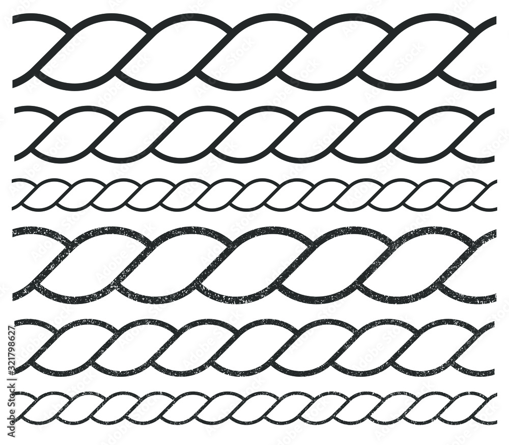 Seamless black rope pattern shape set. Nautical ropes silhouette brush ...