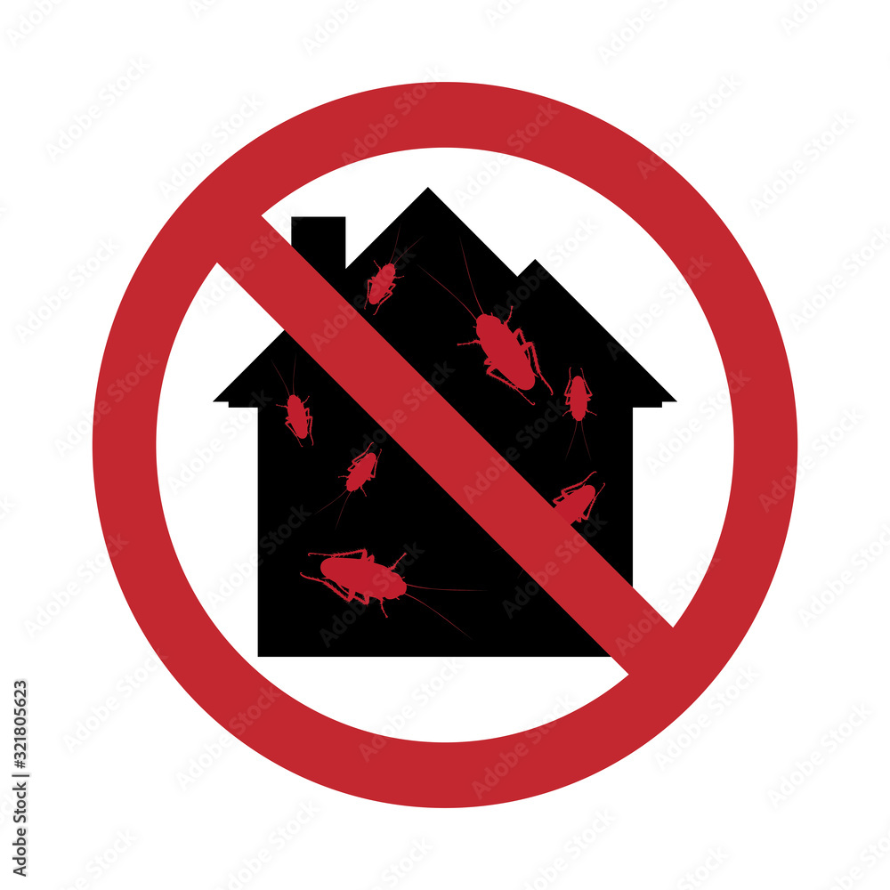 Vector silhouette of no cockroach at home mark on white background ...