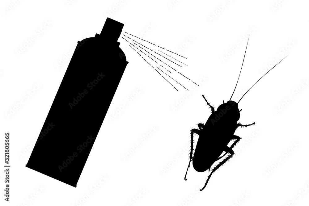 Vector silhouette of cockroach spray on white background. Symbol of ...