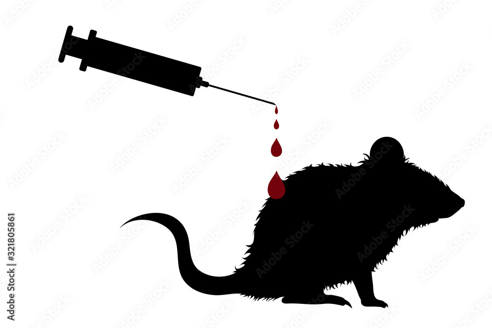 Vector silhouette of testing on animal with injection and rat symbol ...