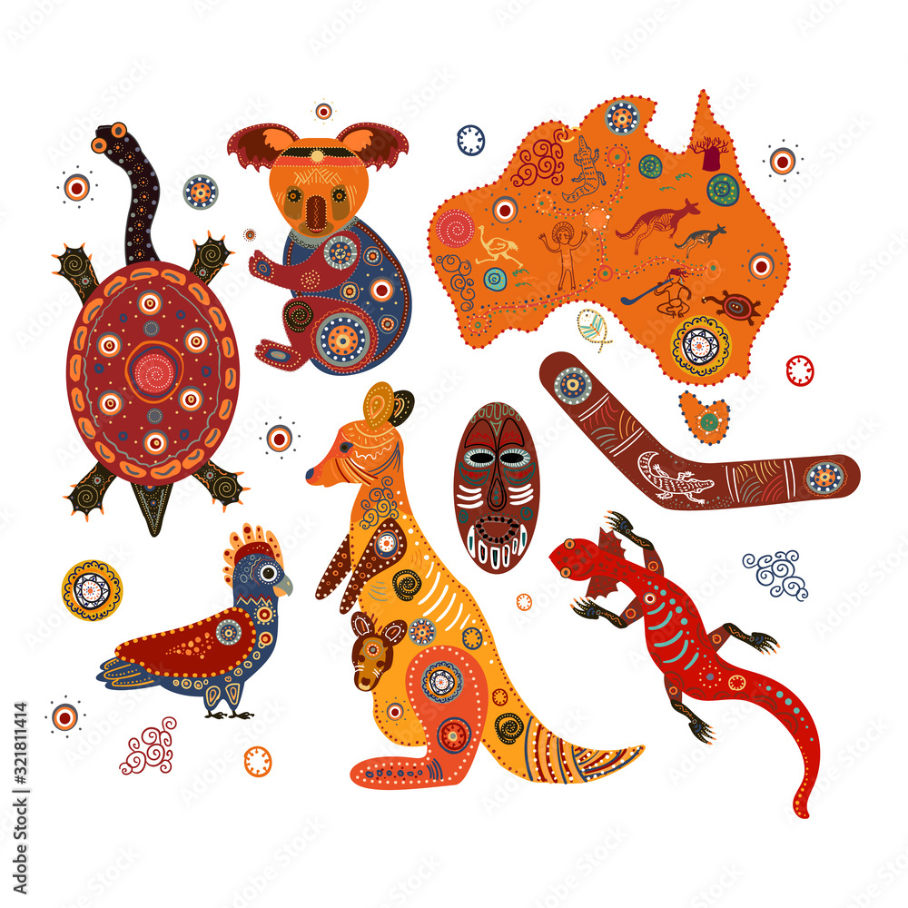 Australian national traditional symbols in Australia vector ...