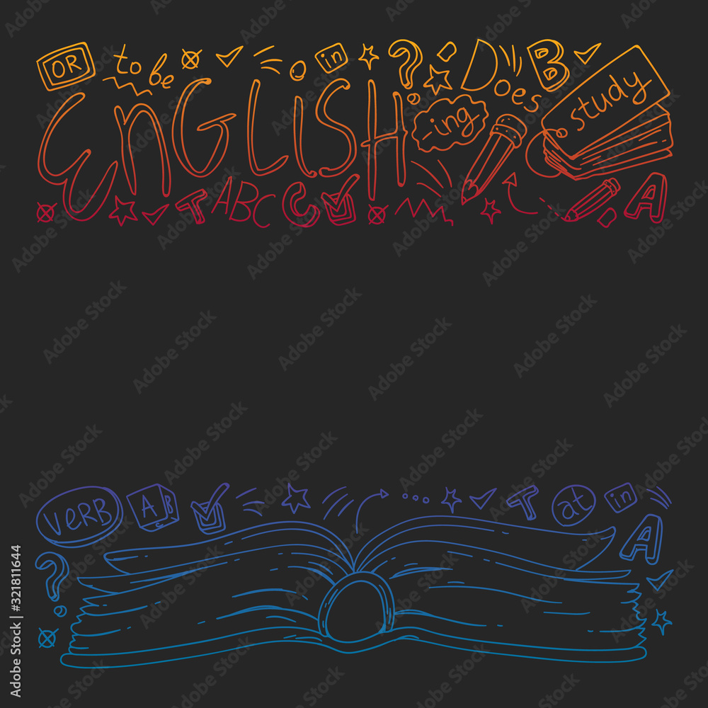 English courses. Doodle vector concept illustration of learning english ...