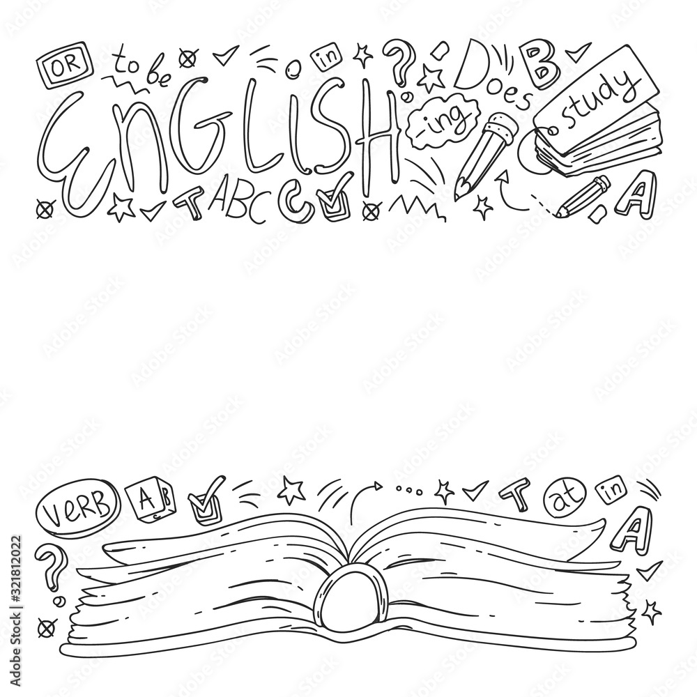 English courses. Doodle vector concept illustration of learning english ...
