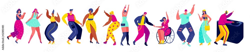 Dancing people hand draw isolated cartoon characters, vector ...