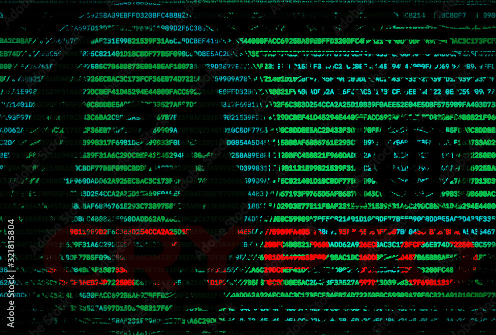 Cryptocurrency block chain technology concept poster. Overlay of ...