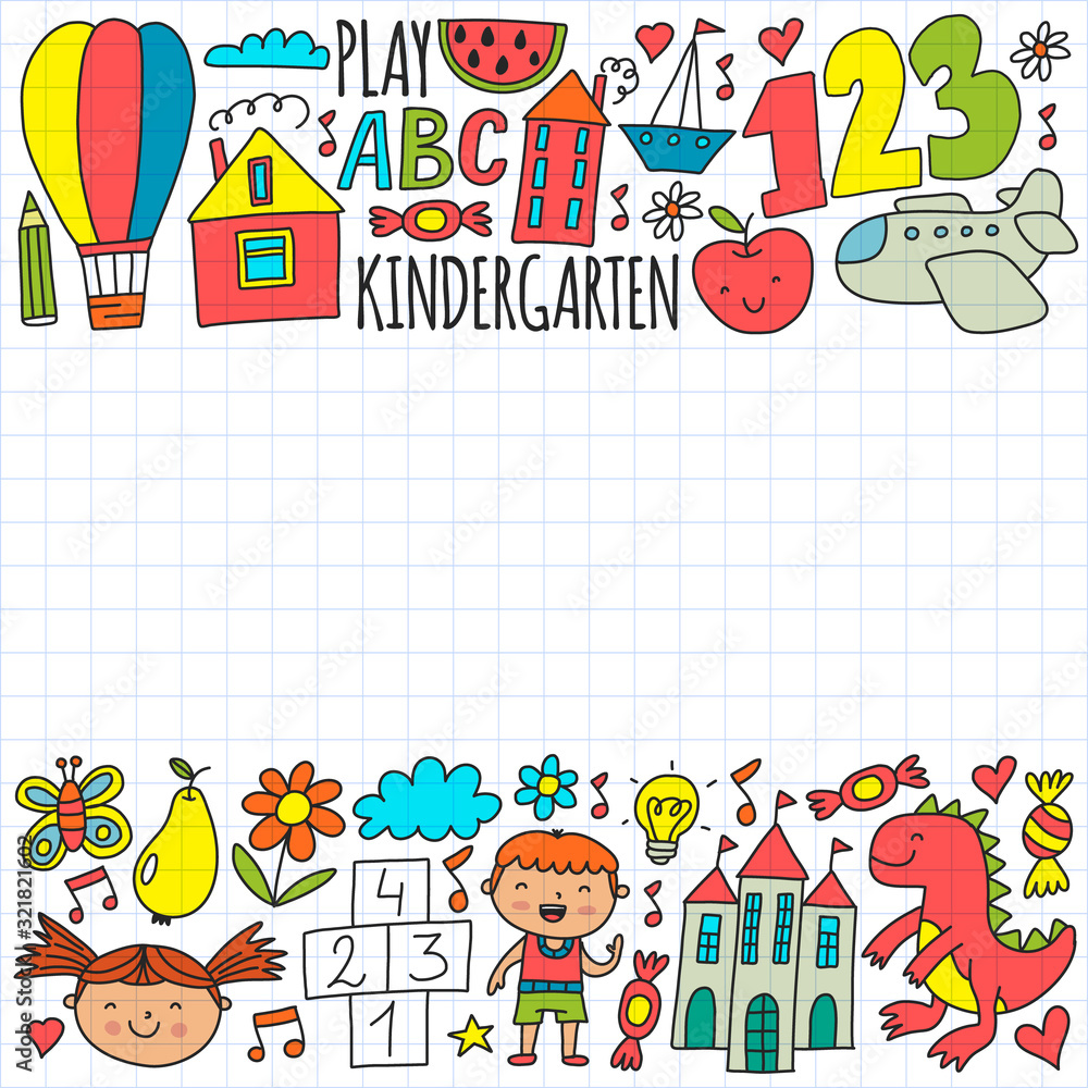 Vector pattern for kindergarten banners, posters with moon, planet ...