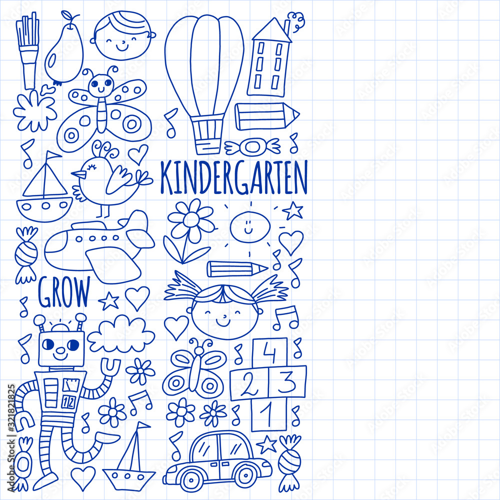 Vector pattern for kindergarten banners, posters with moon, planet ...