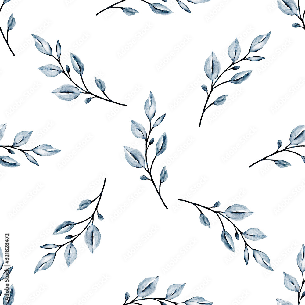 Seamless texture with watercolor gray leaf, repeating background ...
