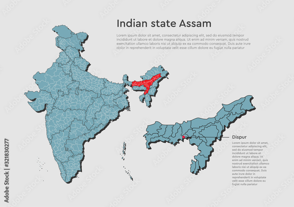 India country map Assam state template infographic Stock Vector | Adobe ...