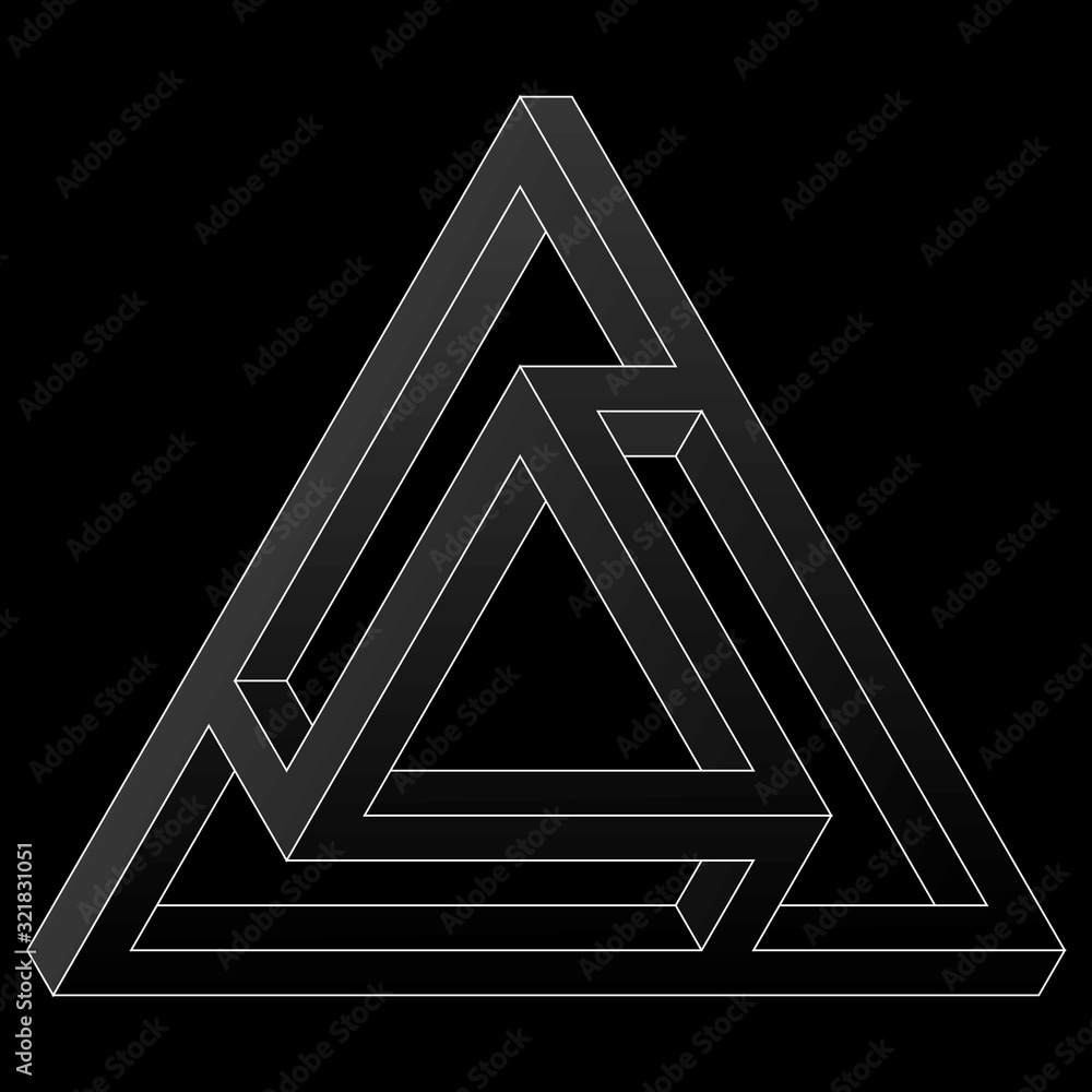 Impossible triangular icon. White vector optical illusion shape on ...