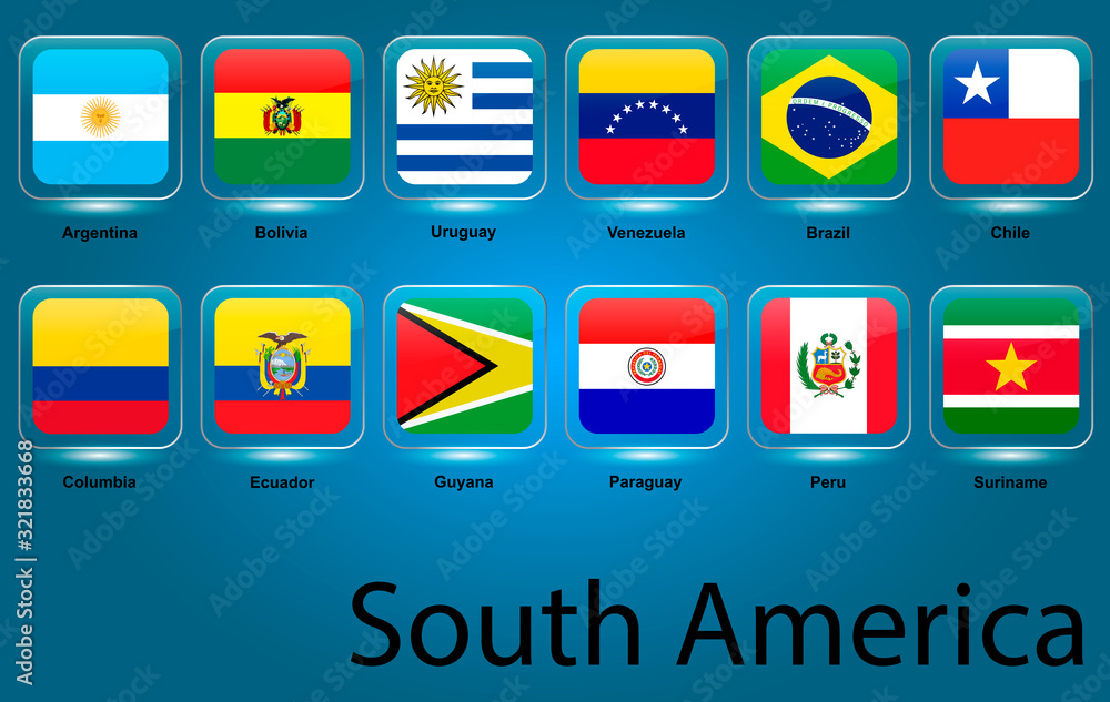 The collection of flags of South American countries. Argentina, Brazil ...