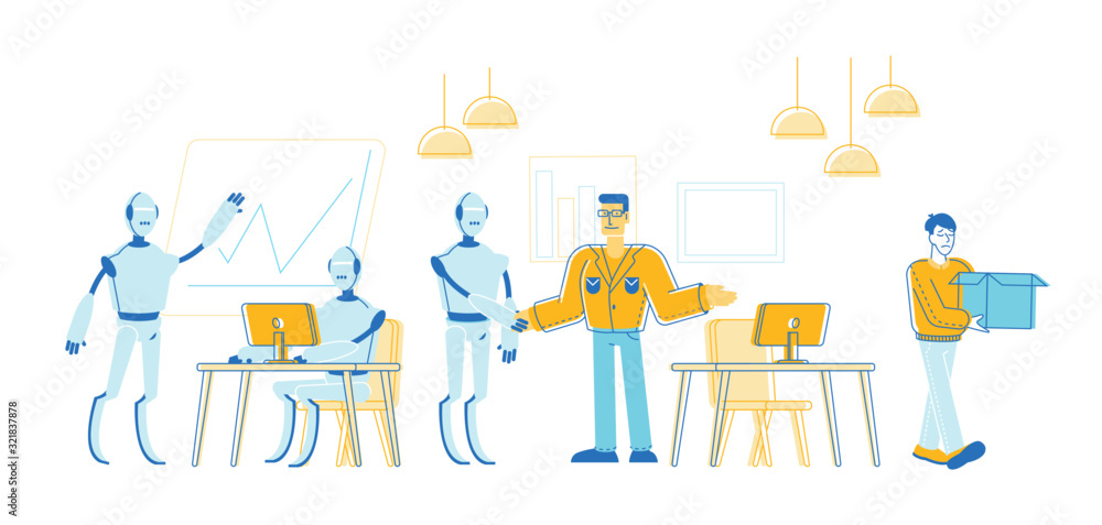 Automation, Artificial Intelligence, Human Vs Robots. Boss Shaking Hand ...