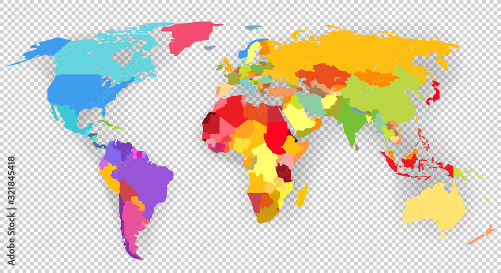 Color vector world map isolated on transparent background Stock Vector ...