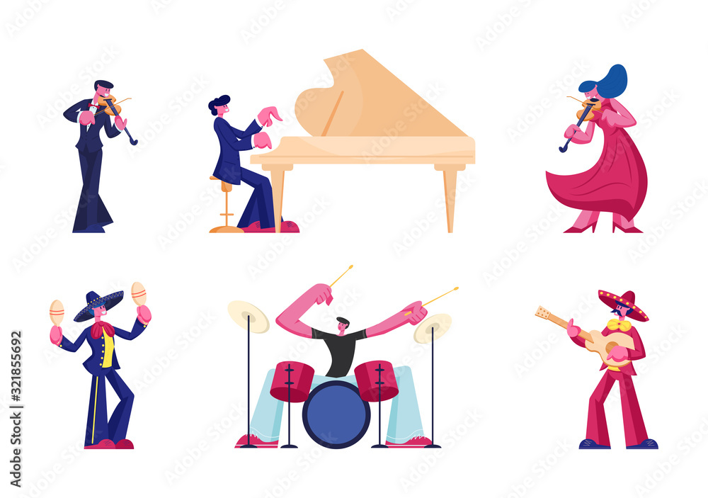 Set of Artists and Musicians Isolated on White Background. People ...