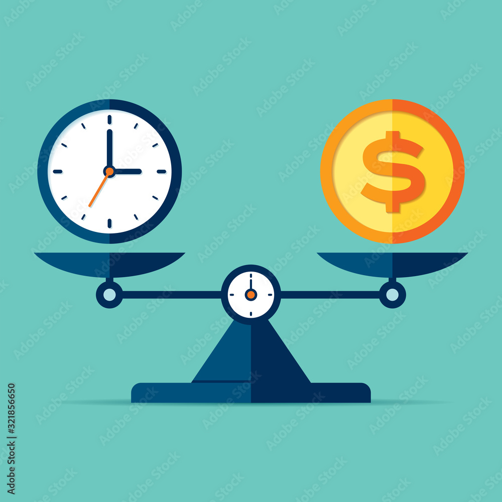 Time is money. Scales icon in flat style. Libra symbol, balance sign ...