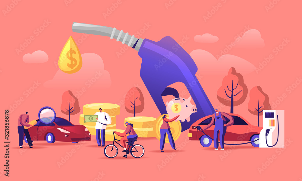 Petrol Economy Concept. Car Refueling on Fuel Station. Man Pumping ...