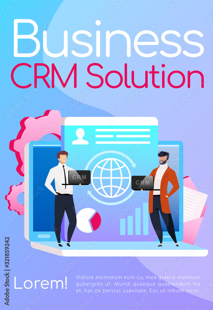 Business CRM solution poster flat vector template. Collaboration and ...