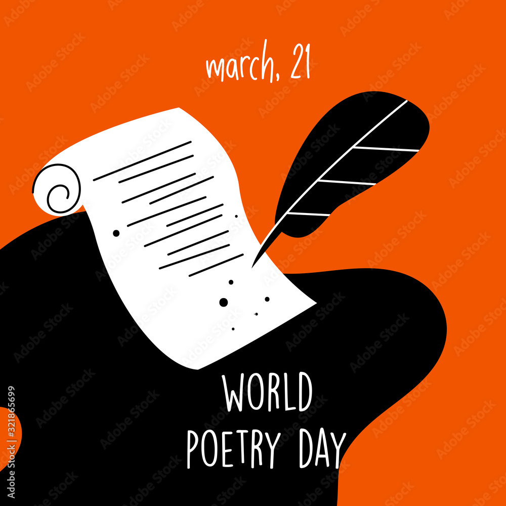 World poetry day, march 21.Vector illustration of feathe, manuscript ...