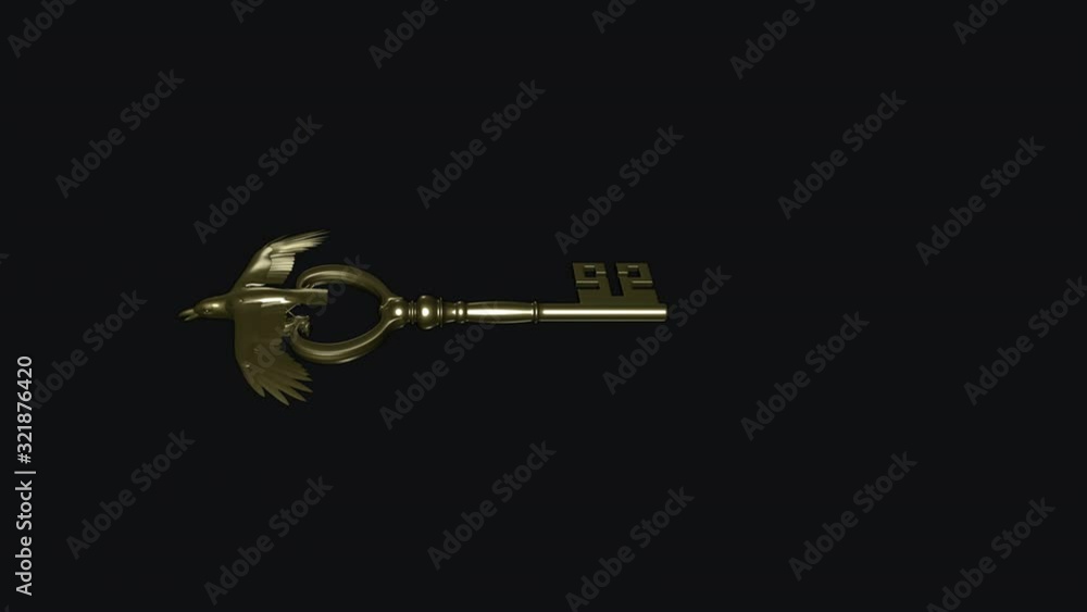 Flying Magic Skeleton Key (LS) of gold metal with mysterious bird ...