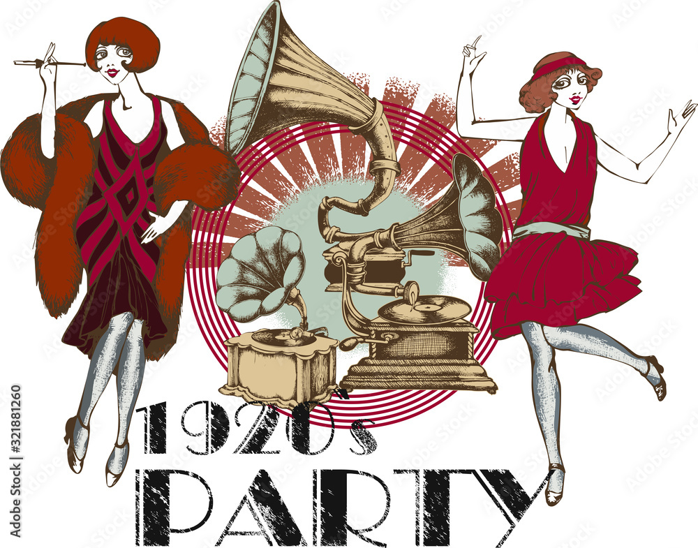 Pretty girl dressed for a party in the style of roaring twenties ...