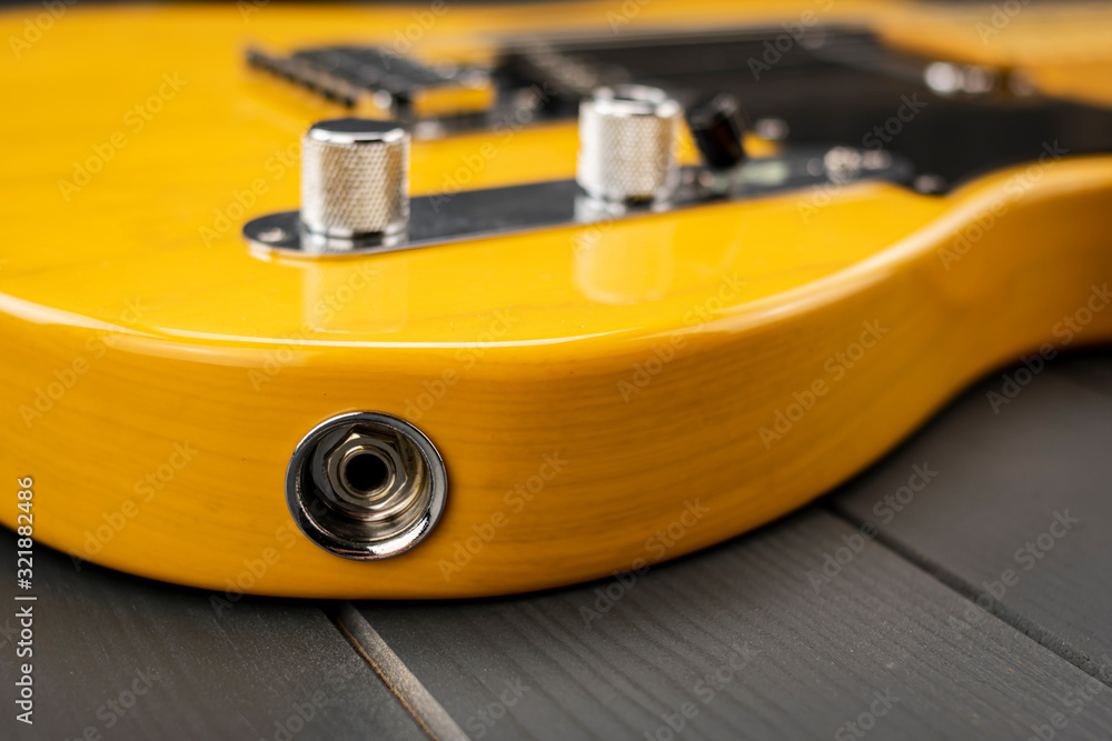 Jack line input of a classic yellow and lacquered American electric ...