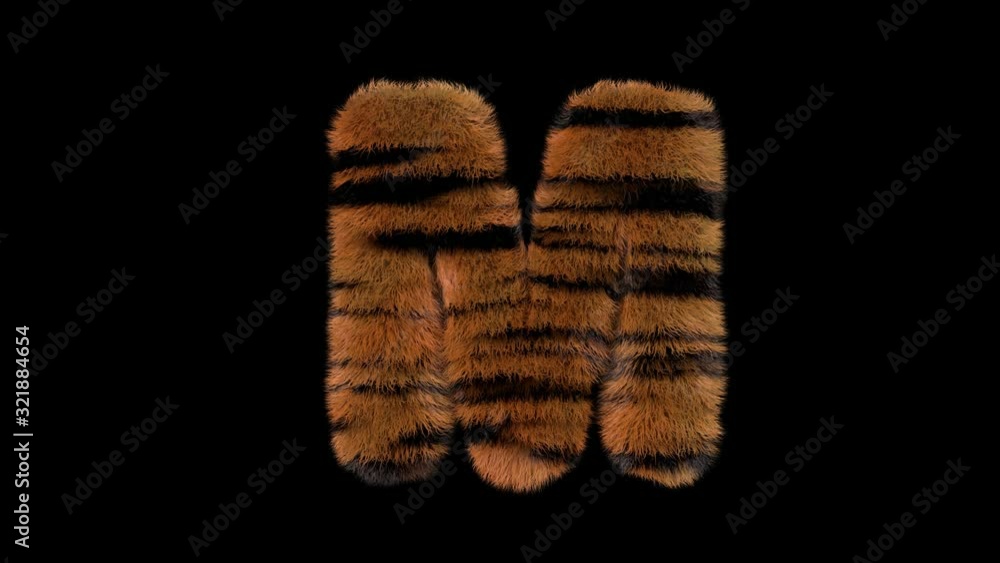 3d animated furry typeface with tiger hair and alpha channel M Stock ...