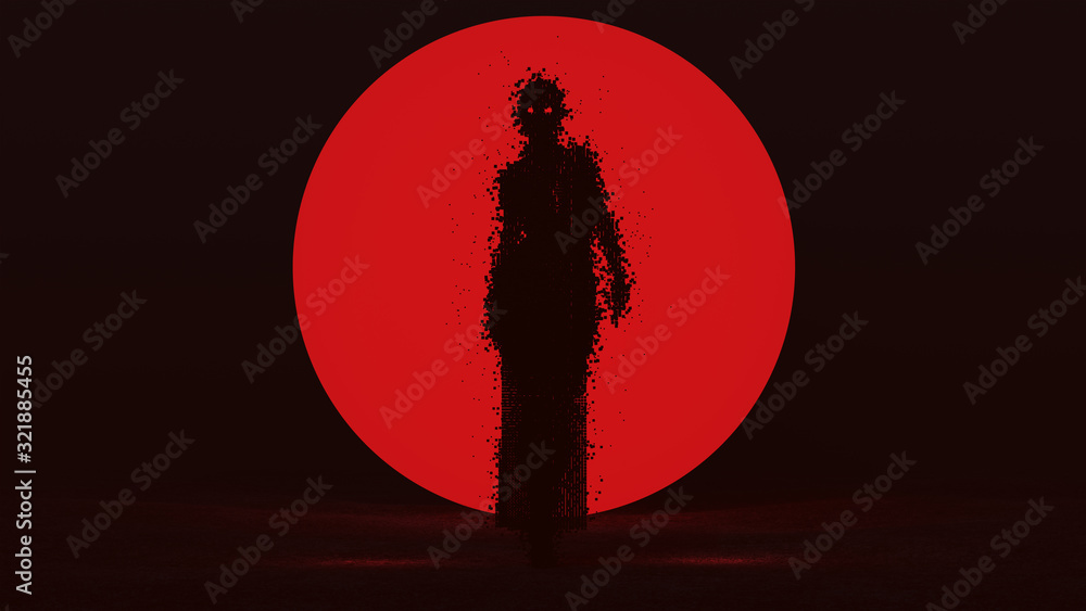 Futuristic Cyber Punk Demon Digital Virus made out of lots of Small ...