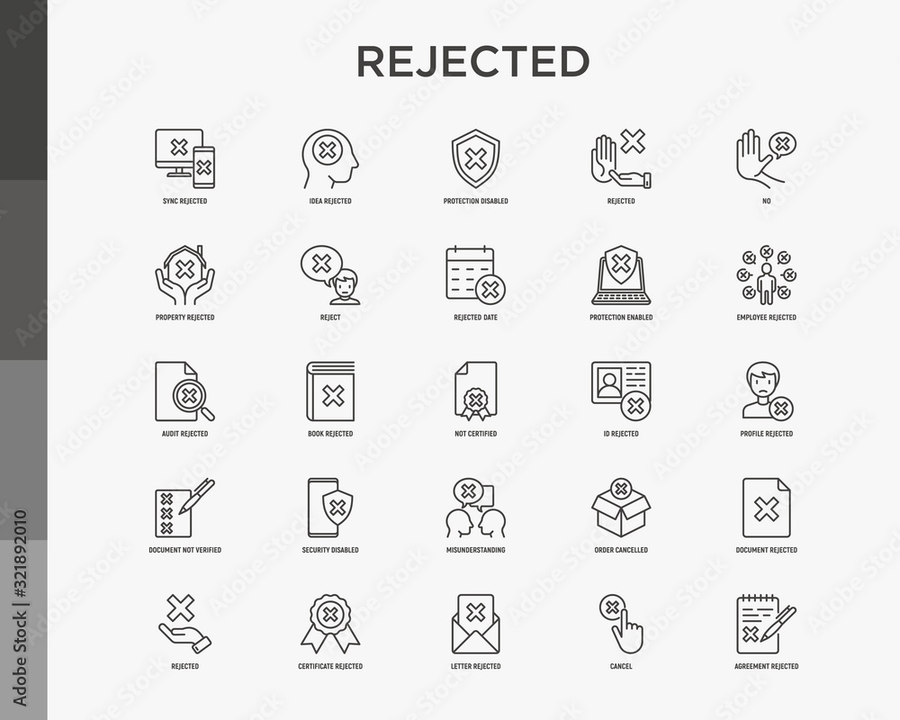 Rejected thin line icons set: sync, idea, agreement, calendar date ...