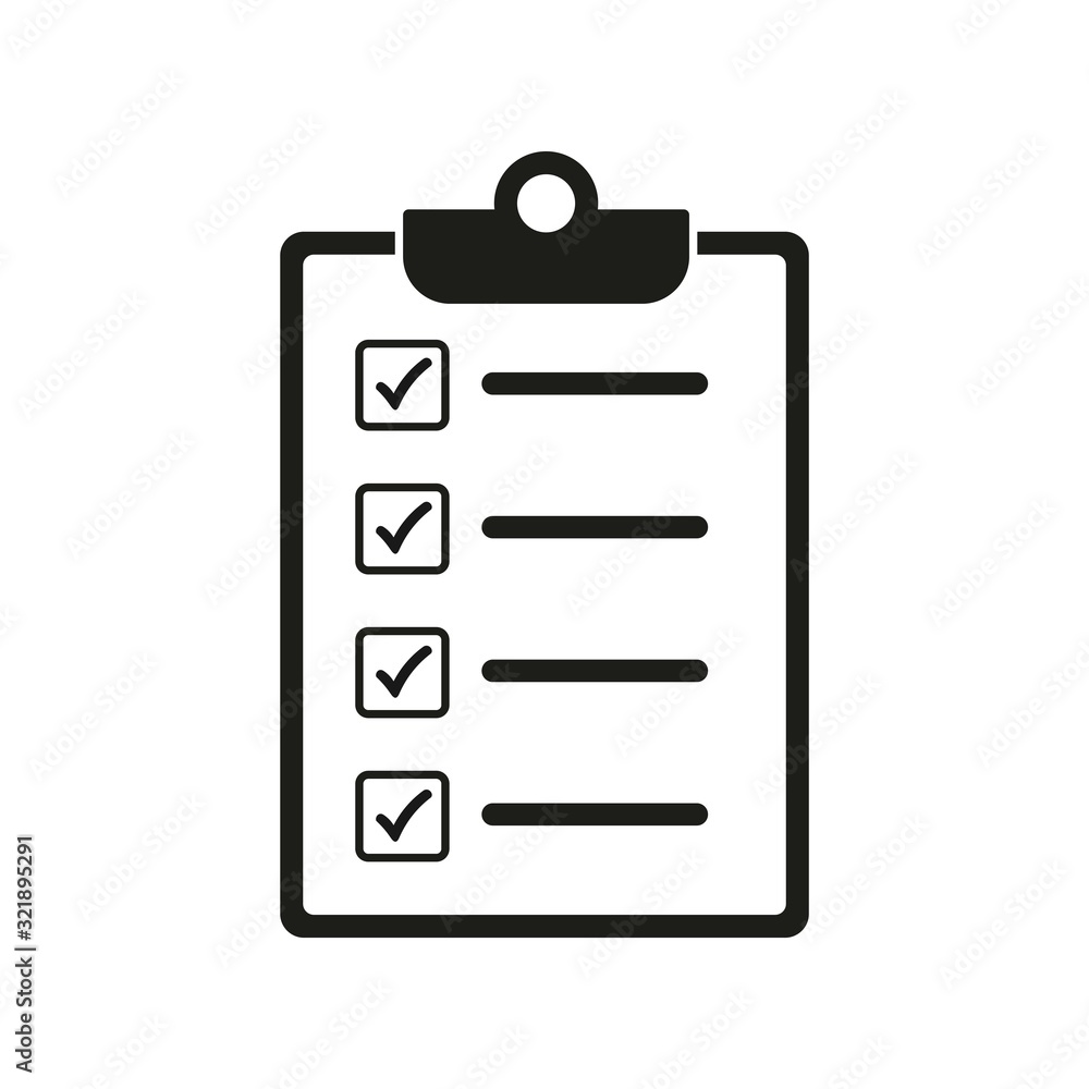 Checklist icon flat style, isolated on white background, Clipboard icon ...